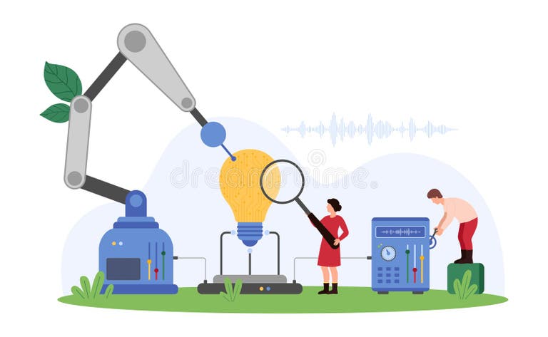 Development of Digital Creative Project, Tiny People Using AI Technology and Robots Stock Vector ...