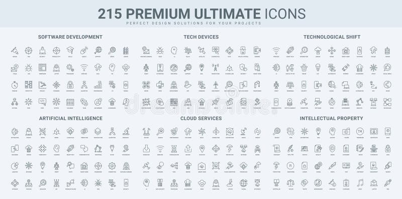 Development of Digital Project, Software Code, AI Innovation, Tech Device Line Icon Set Stock ...