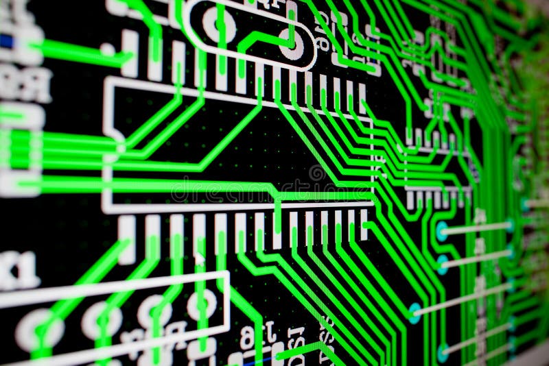 PCB Electric Circuit on the PC Screen Stock Image - Image of device ...