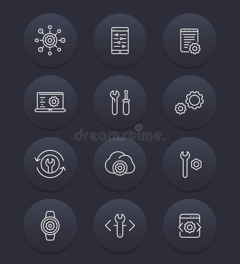 Development, Settings, Configuration Line Icons Stock Vector ...