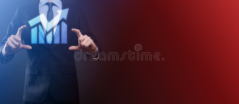 Development and Growth Concept.Businessman Hold Graph Growth and ...