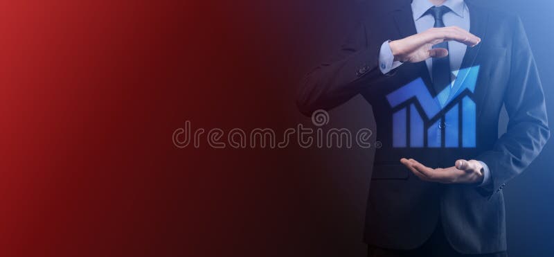 Development and Growth Concept.Businessman Hold Graph Growth and ...