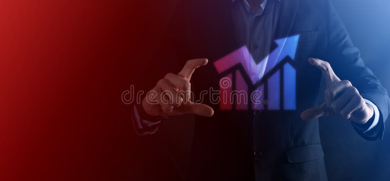 Development and Growth Concept.Businessman Hold Graph Growth and ...