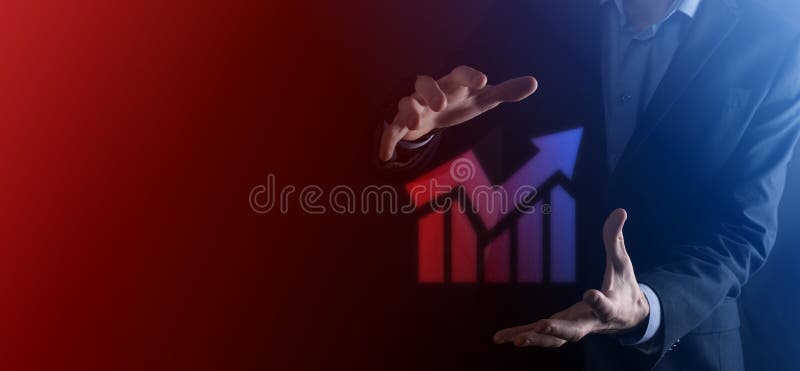 Development and Growth Concept.Businessman Hold Graph Growth and ...