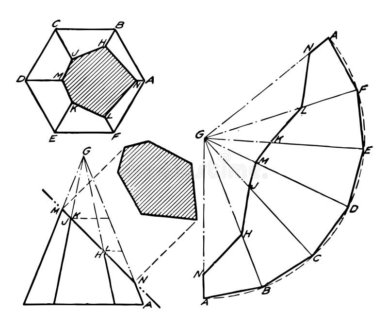 Development of Hexagonal Pyramid Vintage Illustration Stock Vector ...