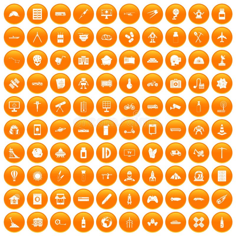 100 Development Icons Set Orange Stock Vector - Illustration of earth ...