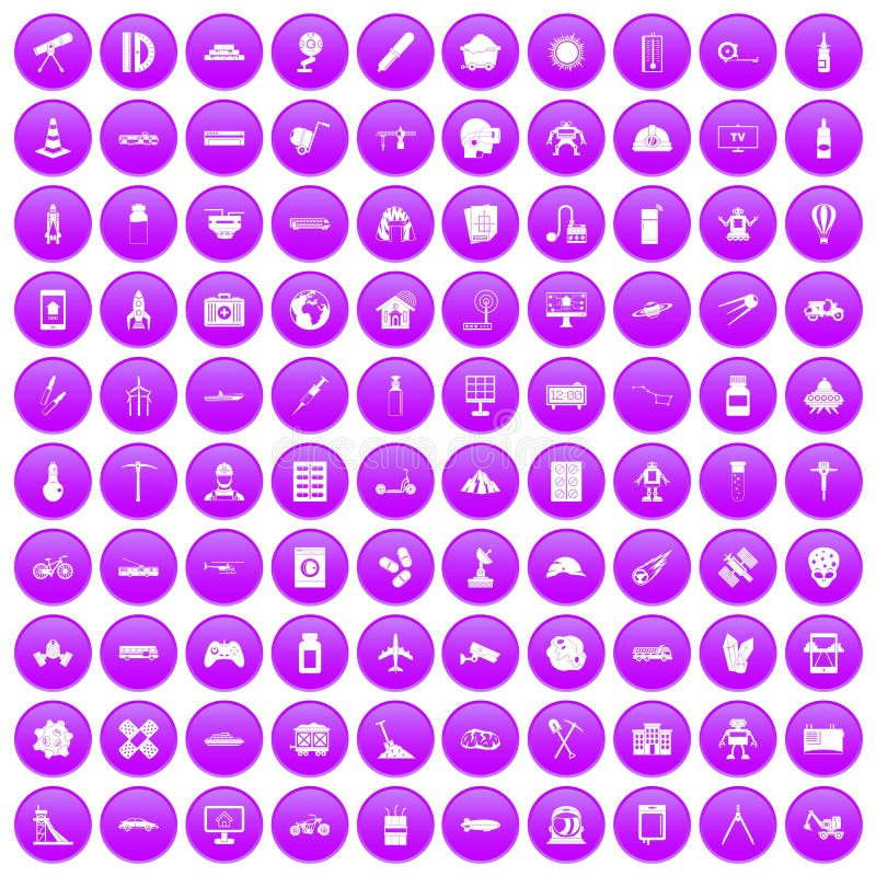 100 Development Icons Set Purple Stock Vector - Illustration of comet ...