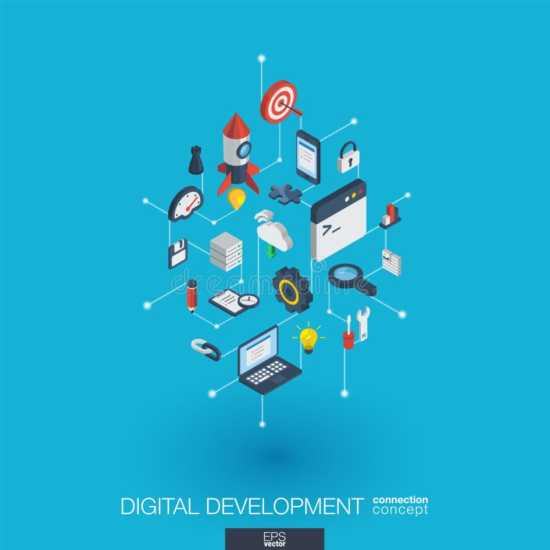 Development Integrated 3d Web Icons. Digital Network Isometric Concept ...