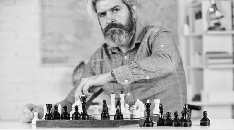 Strategy Concept. School Teacher. Board Game. Smart Man Playing Chess ...