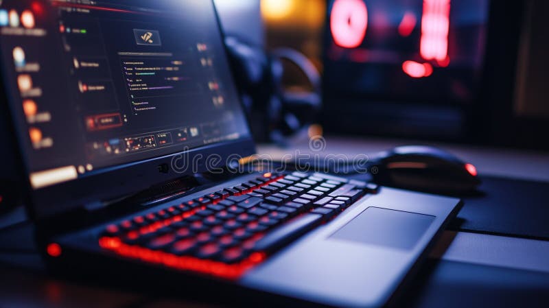 Internet Data Security Concept. Gaming Laptop with a Luminous Keyboard ...