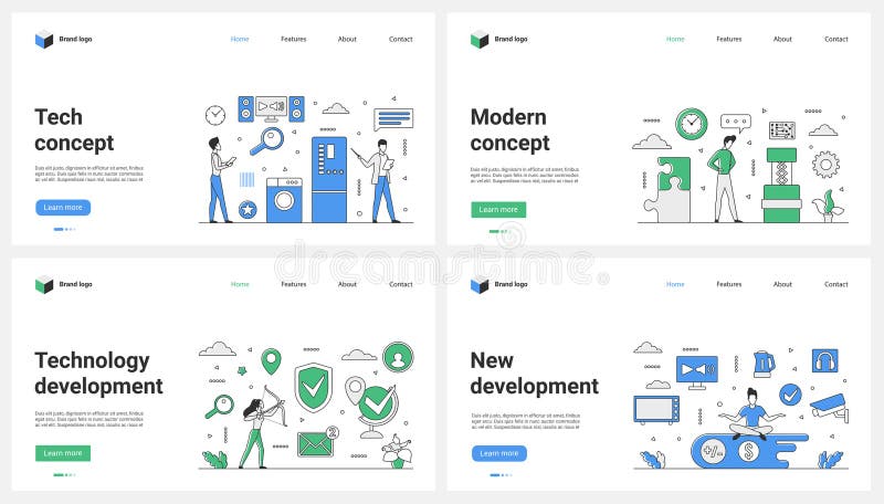 Development of New Modern Technology Set, Tiny People Use Tech Digital ...