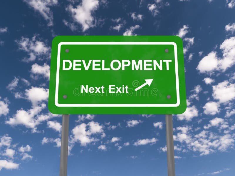 Development next exit sign stock image. Image of pointing - 35160563