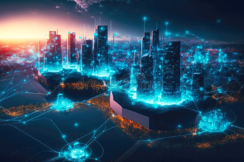 Intelligent City Networks Global Human World Against Backdrop of ...