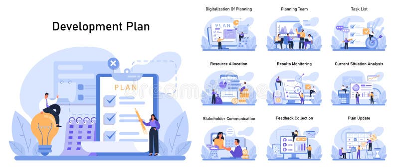 Development Plan Set. Professionals Navigate Project Phases Stock ...