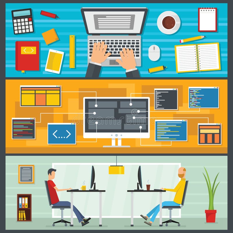 Development Site Banner Horizontal Set, Flat Style Stock Illustration ...