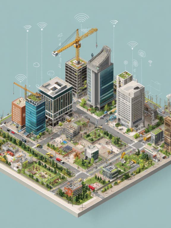 Smart City Construction Concept Showcasing a Dynamic Urban Environment ...