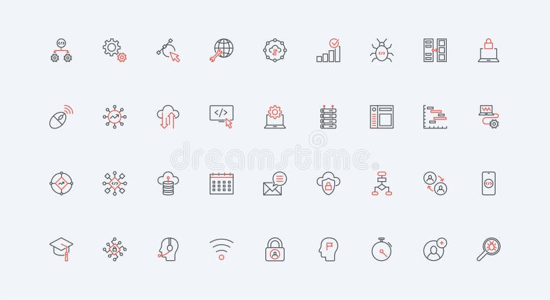 Development Of Software Mobile Application Operate Digital Data System Line Icon Set Stock