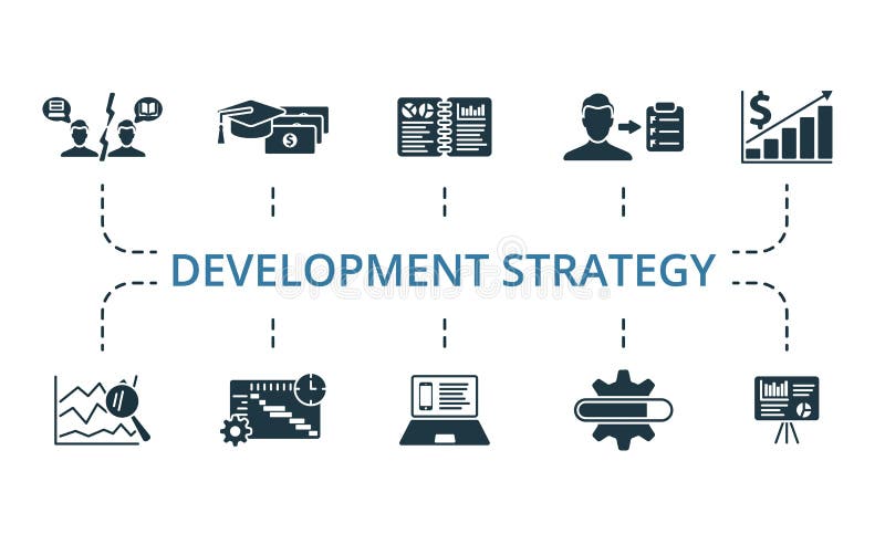 Development Strategy Icon Set. Monochrome Simple Development Strategy ...