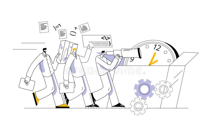 The Development Team is Bustling Around the Kanban Board. Stock Vector ...