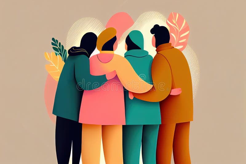 Development Team Having Achieved Success Hugging. Teamwork Stock ...