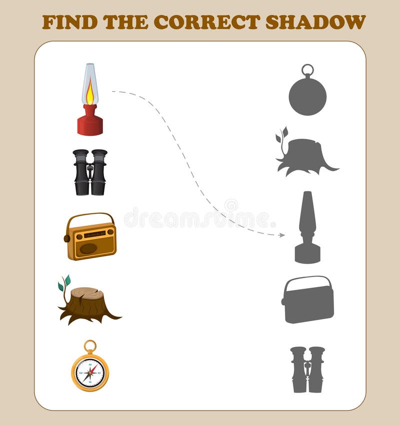 Developmental Game for Kids Find the Right Shadow or Silhouette. Stock ...