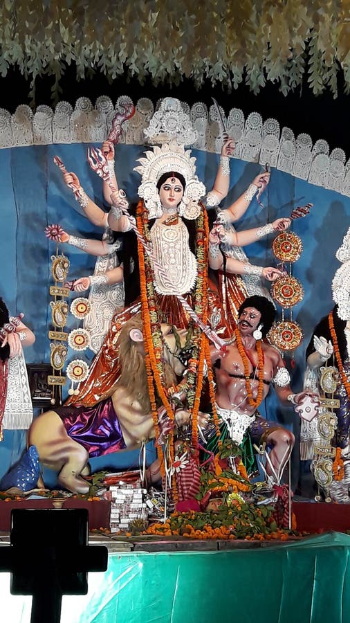 Devi Durga Killing the Devil with Her Sphere. Stock Image - Image of ...