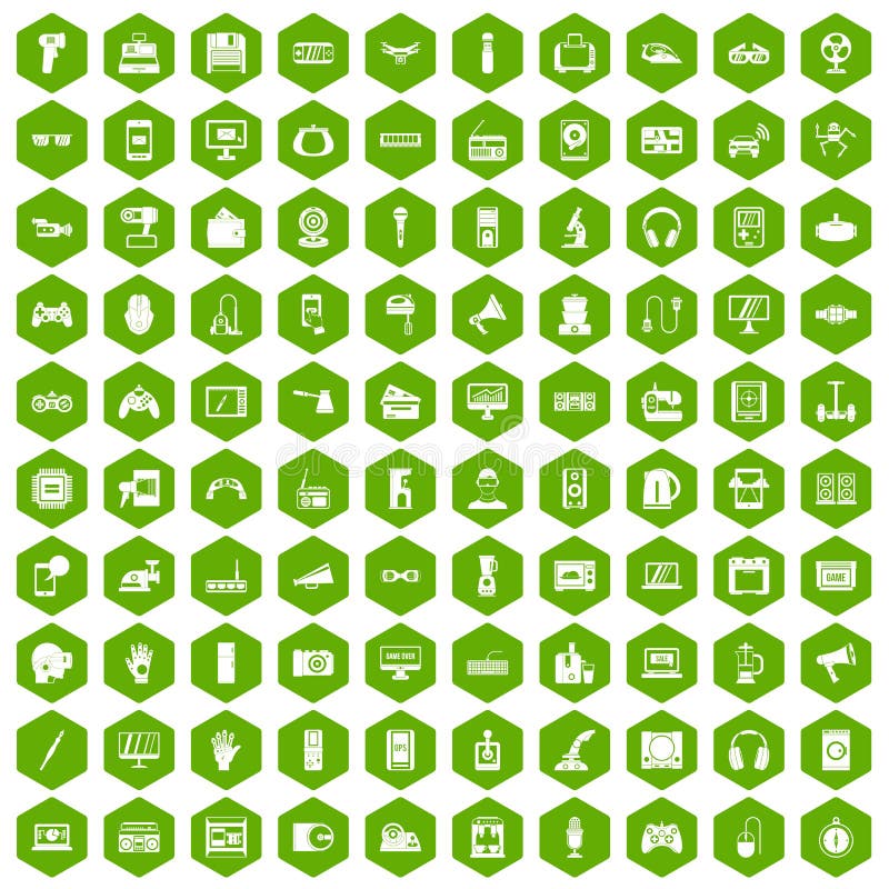 100 Device App Icons Hexagon Green Stock Vector - Illustration of ...