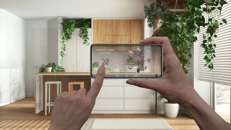 Device with App Icons. Smart Home Control Concept, Hand Controlling ...