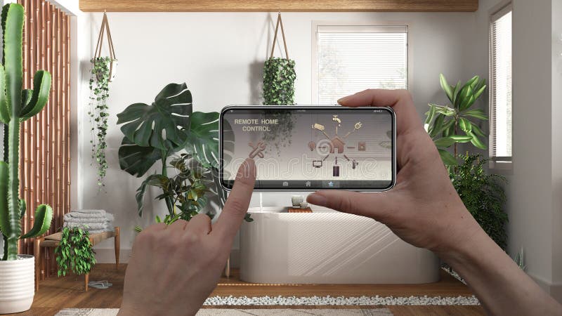 Device with App Icons. Smart Home Control Concept, Hand Controlling ...