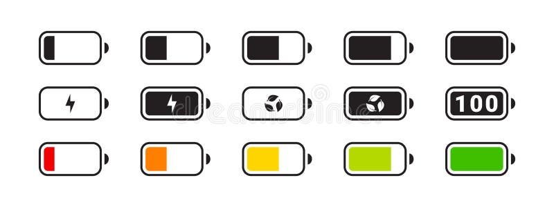 Device Battery Icons Set. Battery Charge Level. Smartphone Battery ...