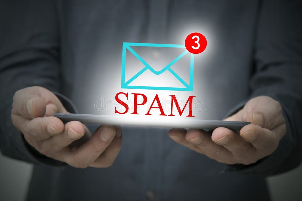 Device and concept of spam stock illustration. Illustration of hands ...