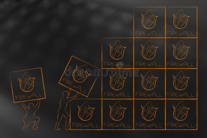Men Creating a Firewall Made of Building Blocks with Fire Icon Stock ...