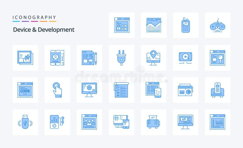 25 Device and Development Blue Icon Pack Stock Vector - Illustration of ...