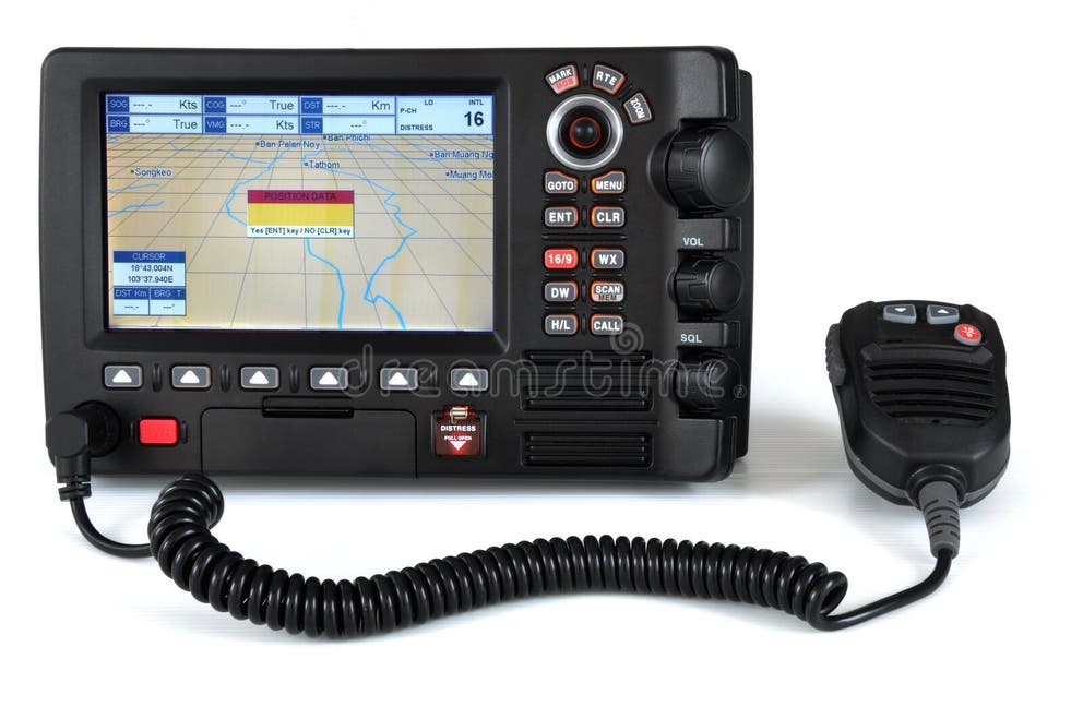 VHF Marine Radio with GPS Navigation on Digital Map Stock Image - Image ...