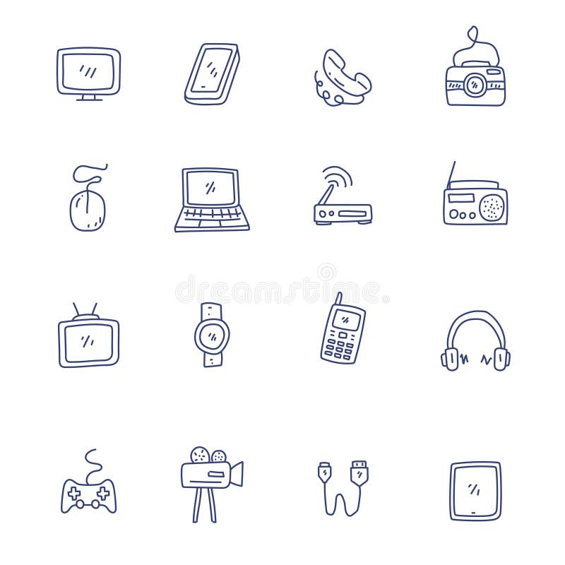 Doodle Modem Router Icon or Logo, Hand Drawn with Thin Black Line ...