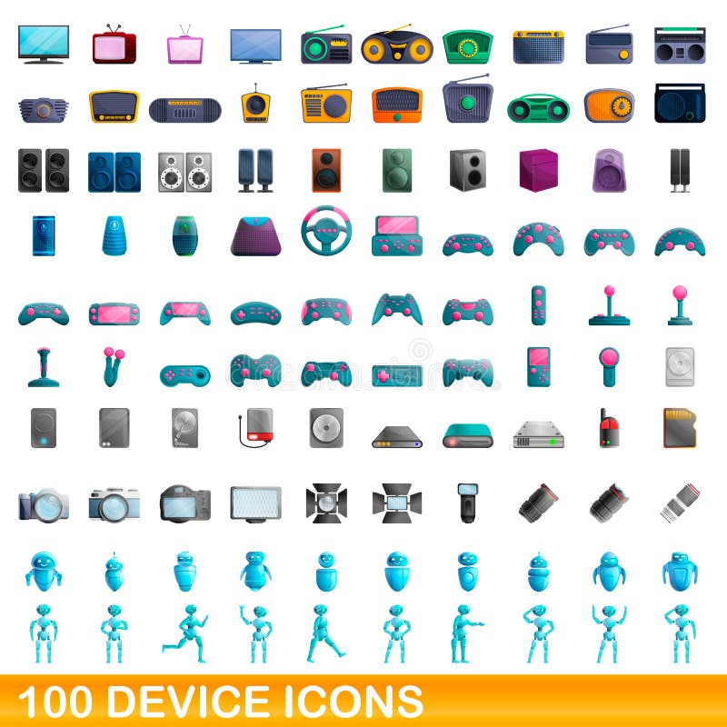 100 Device Icons Set, Cartoon Style Stock Vector - Illustration of ...