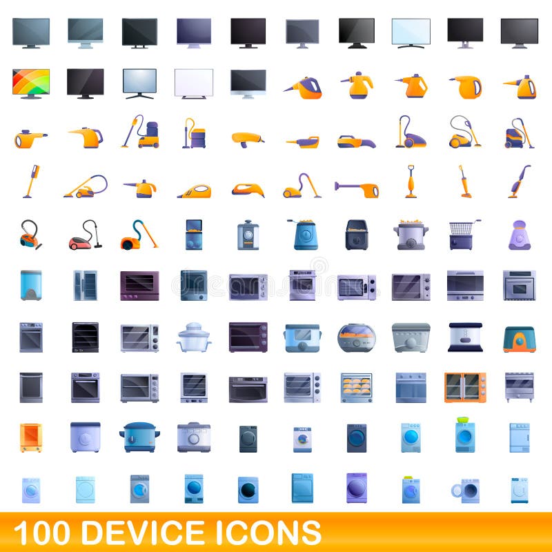 100 Device Icons Set, Cartoon Style Stock Vector - Illustration of ...
