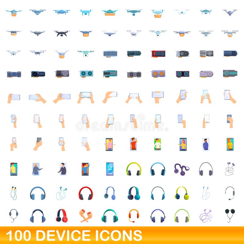 100 Device Icons Set, Cartoon Style Stock Vector - Illustration of ...