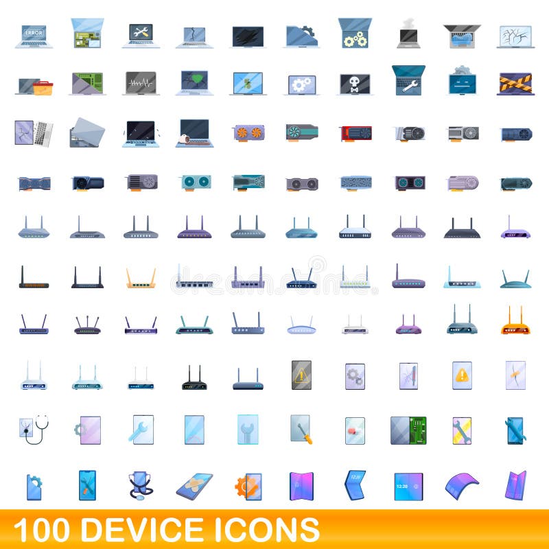 100 Device Icons Set, Cartoon Style Stock Vector - Illustration of ...