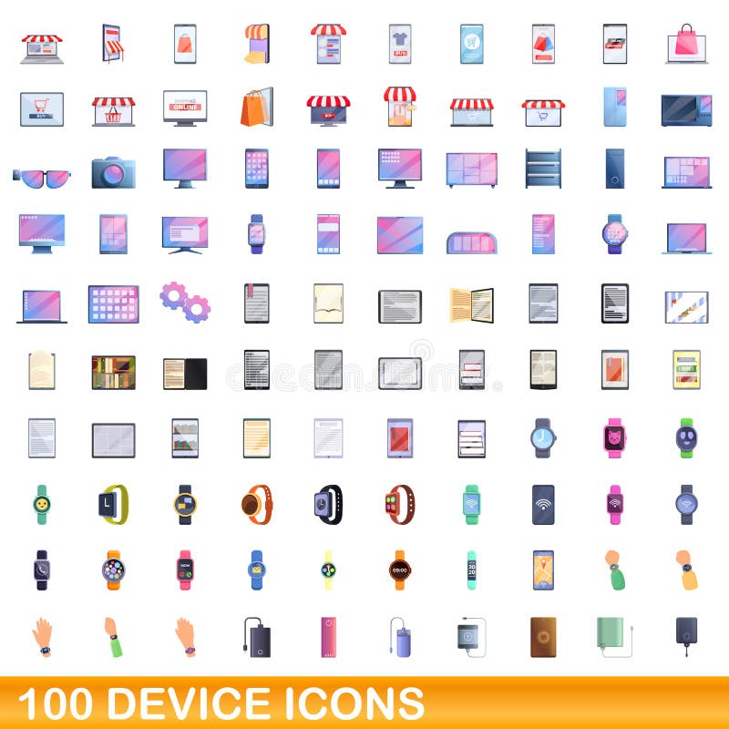 100 Device Icons Set, Cartoon Style Stock Vector - Illustration of ...
