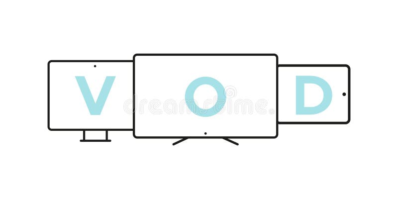 Device Icons: Smart TV, Desktop Computer and Tablet. Video on Demand ...