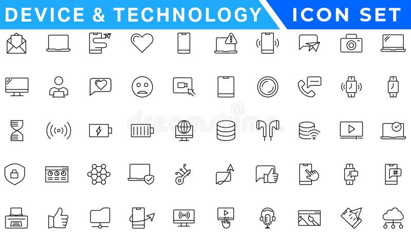 Information Technology Icons Set. Set of 100 Technology Icons Stock ...