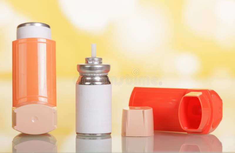 Device for Inhalation and Capsule with Medicine on Yellow Stock Photo ...
