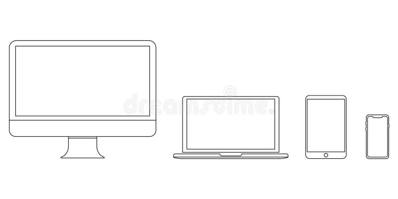 Device Line Mockup Set. Flat Devices Outline Collection Stock Vector ...