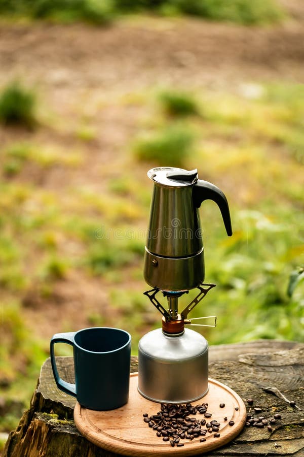 Making Coffee while Hiking in the Mountains. Stock Image - Image of ...