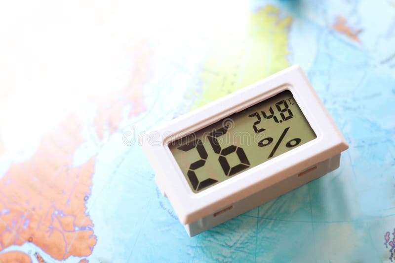 Device for Measuring Humidity and Temperature, Map Background Stock ...
