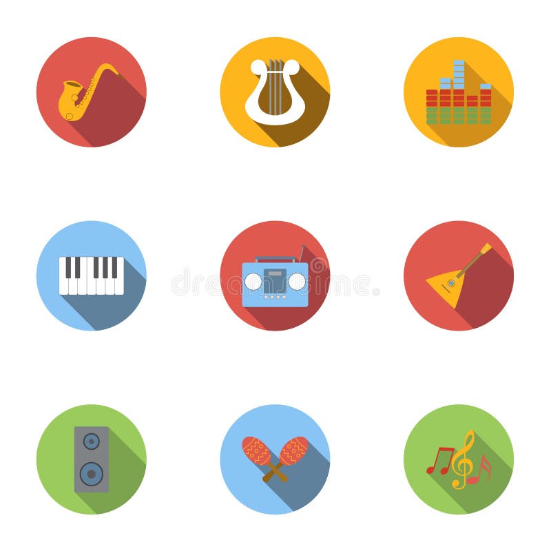 Device for Music Icons Set, Flat Style Stock Vector - Illustration of ...