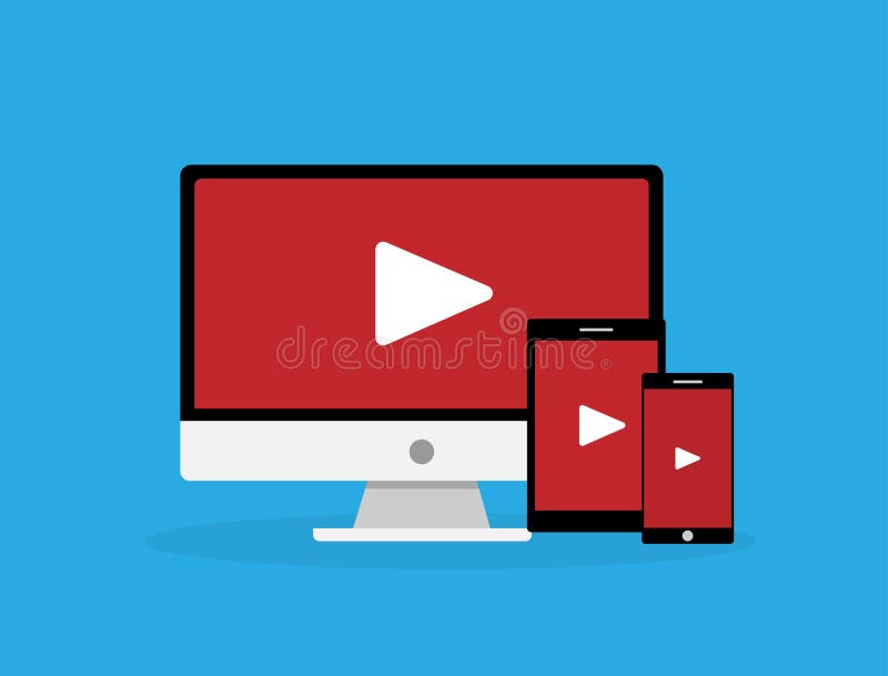 Device with Play Icon in Trendy Flat Style Isolated on Blue Back Stock ...