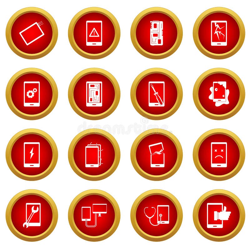 Device Repair Symbols Icon Red Circle Set Stock Vector - Illustration ...