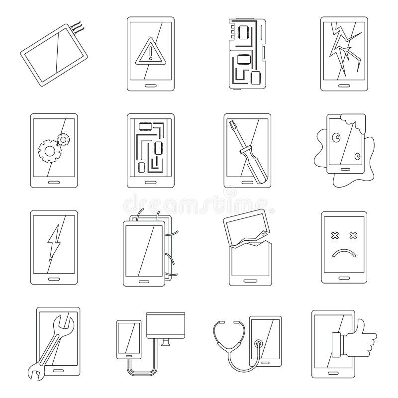 Device Repair Symbols Icons Set, Outline Style Stock Vector ...